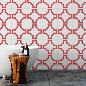 Geneva Tile Stickers Red, Suitable for Wall and Floor, Waterproof, Tile ...