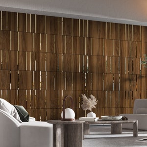 Dark Wood Imitation and Gold Mirror Decorative Panels, 3D Wall Panels ...