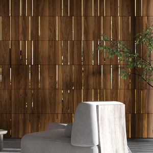 Dark Wood and Gold Mirror Decorative Panels, 3D Wall Panels, 1 or 4 ...