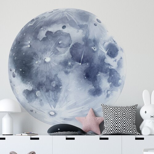 Blue Gray Moon Full Moon Wall Decal Children Wall Stickers - Etsy