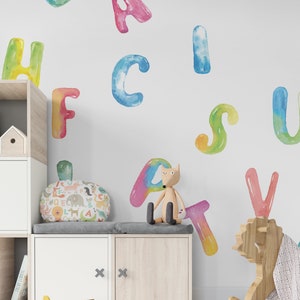 Watercolor Rainbow Alphabet, Watercolor Letters, Wall Stickers, Kids ...