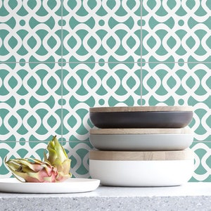 Green Sea Tile Stickers, Geometric Tile Decal, Mosaic Wall Decor, Vinyl ...