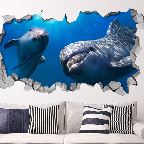 Dolphins Broken Wall Decal 3d Wallpaper 3d Wall Decals - Etsy