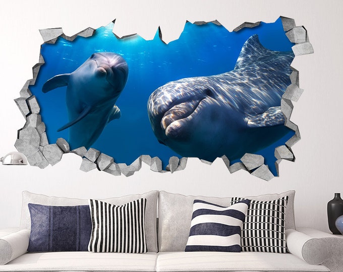 Dolphins Broken Wall Decal 3d Wallpaper 3d Wall Decals - Etsy