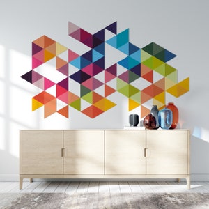 Colorful Triangles 3D Wall Decor, Rainbow Watercolor Triangles, Mid ...