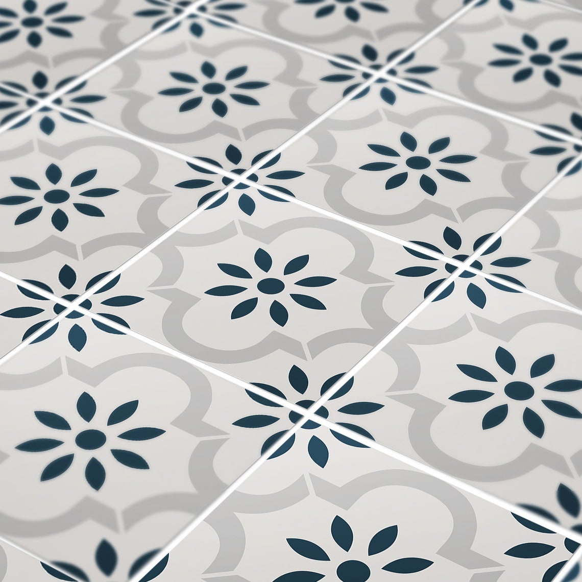 Grey Blue Flower Tile Stickers Suitable Wall and Floor - Etsy Australia