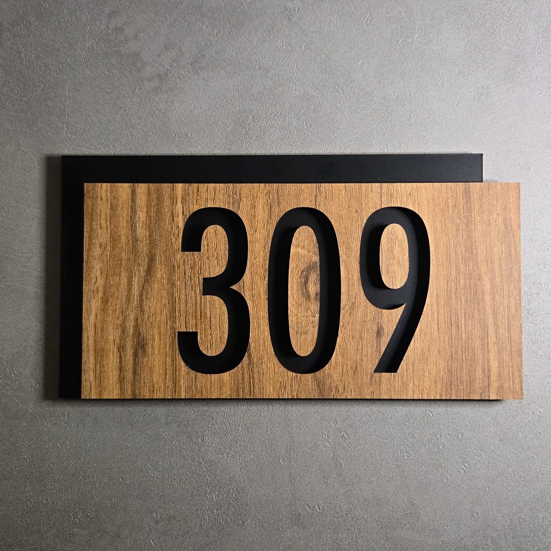 Interior Modern Dark Wood Door Number Plaque, Custom Door Sign, Room ...