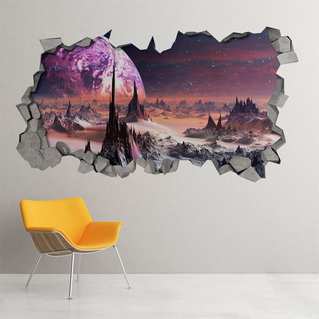 Alien Planet 3D Wall Decor - Broken Wall Decal - Wall Sticker - Wall ...