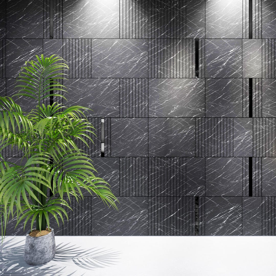 Dark Marble Imitation and Black Gloss, Black Stone Wall Panels, Accent ...