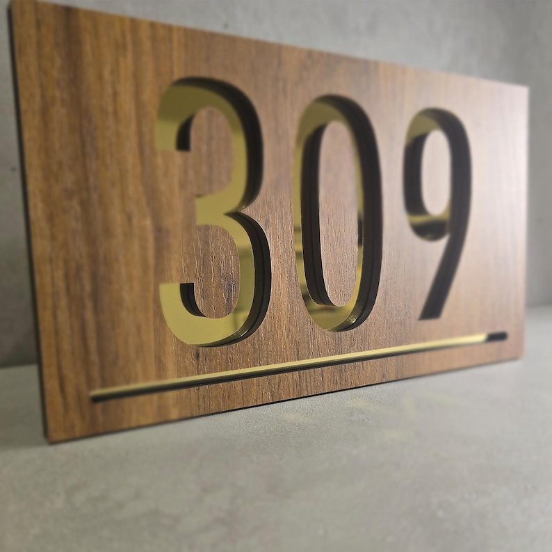 Dark Wood Door Sign With Gold Mirror Acrylic, Custom Door Sign ...