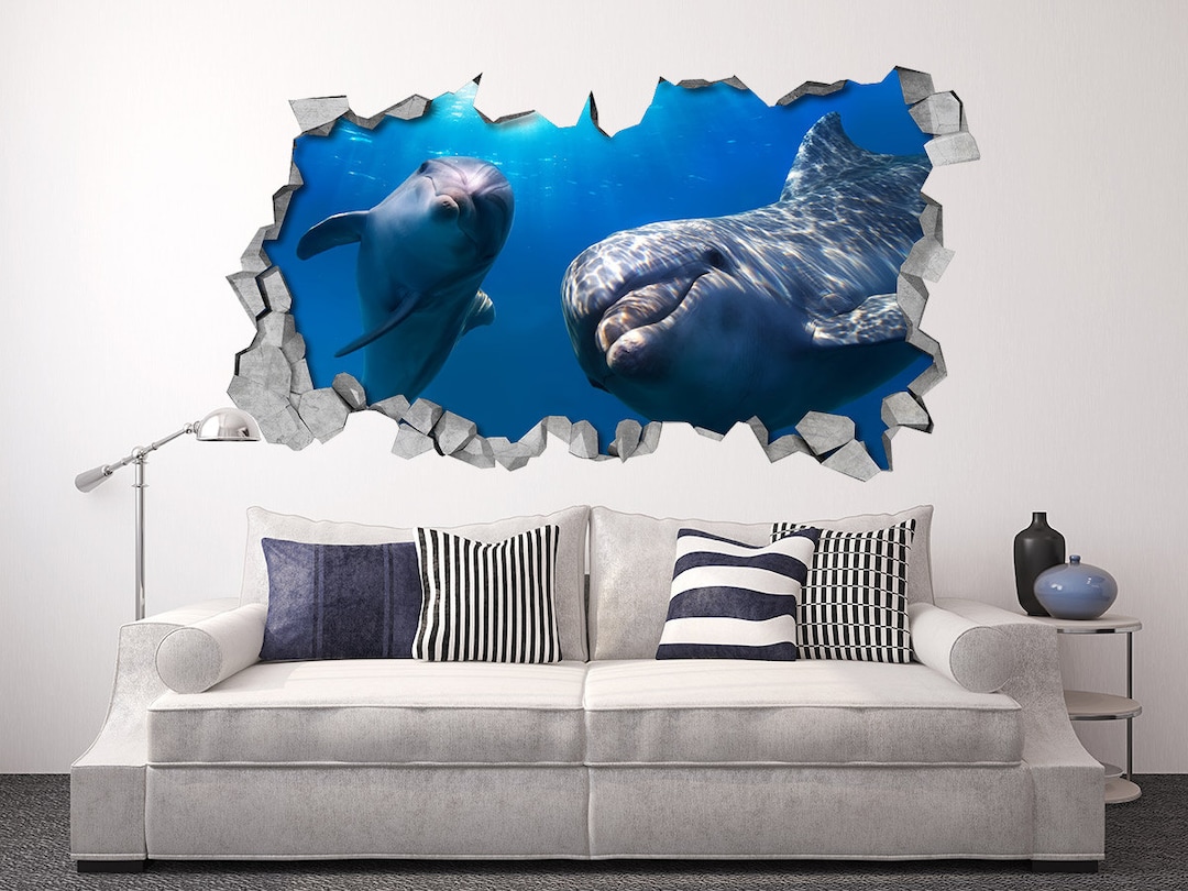 Dolphins Broken Wall Decal 3d Wallpaper 3d Wall Decals 3d Printed 3d ...