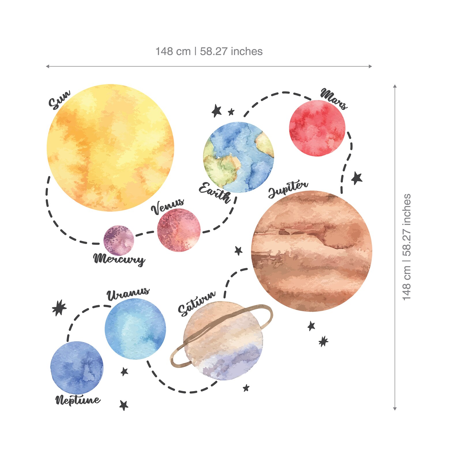 Solar System Decals, Watercolor Planets, Space Wall Stickers, Planets ...