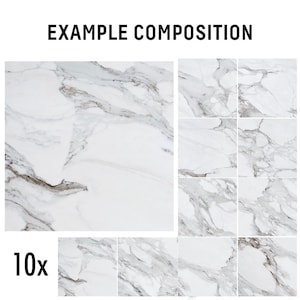 Classic White Marble Tile Sticker, Suitable Wall & Floor, Vinyl Matte ...