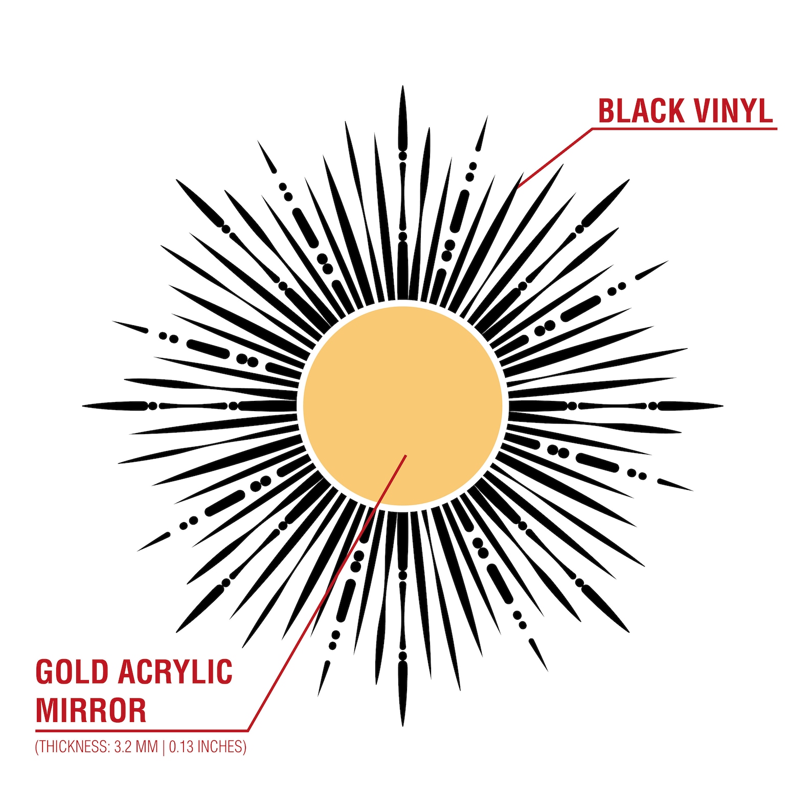 Black & Gold Sunburst Mirror, Boho Sun Wall Decal, Small Wall Mirror ...