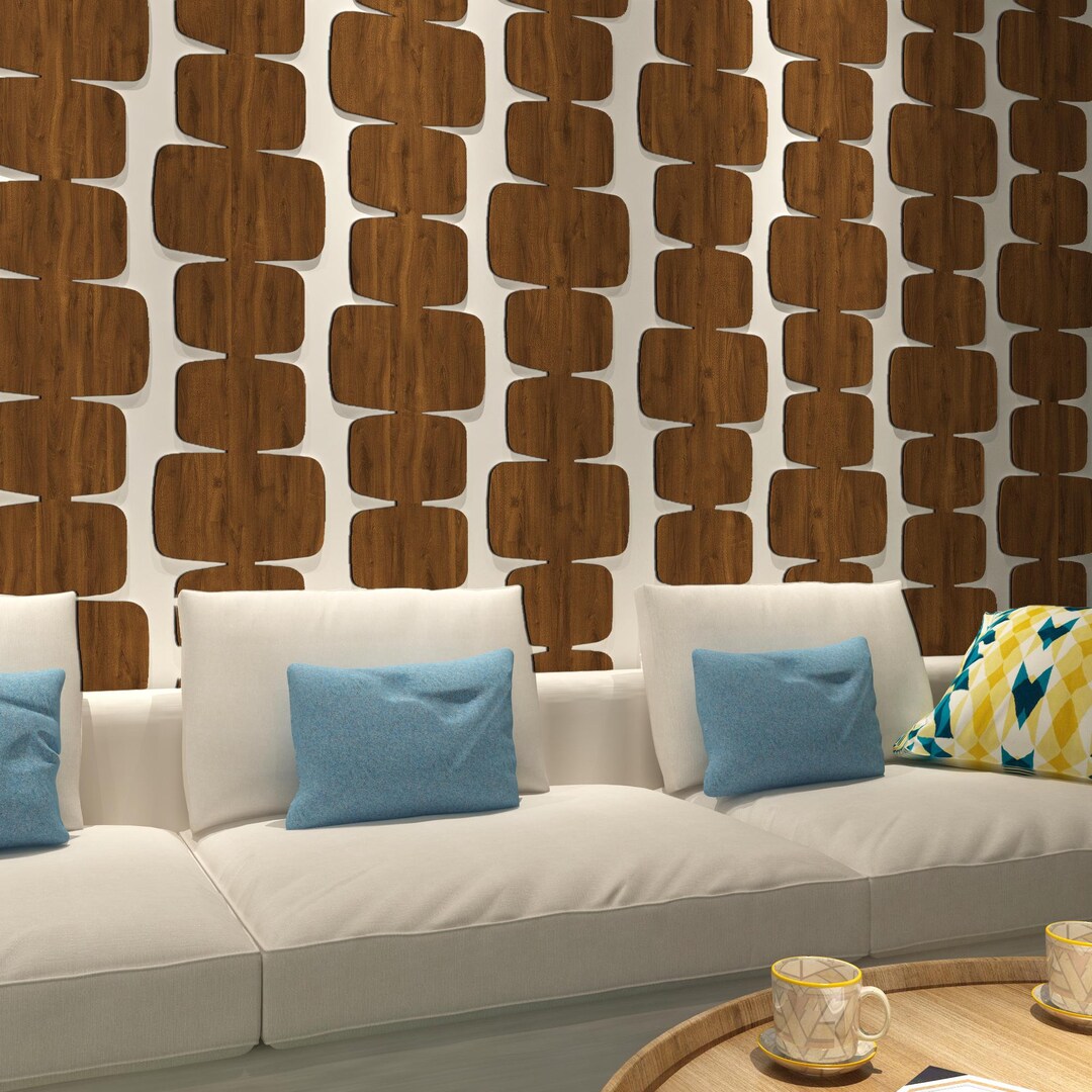 Columns Retro 70s Wall Decor, 3D Wall Panels Wood Imitation, Mid ...