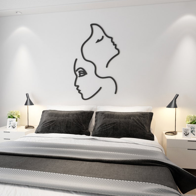 Two Faces Line Art, Love Line Art, Minimalist Geometric 3D Art, Bedroom ...