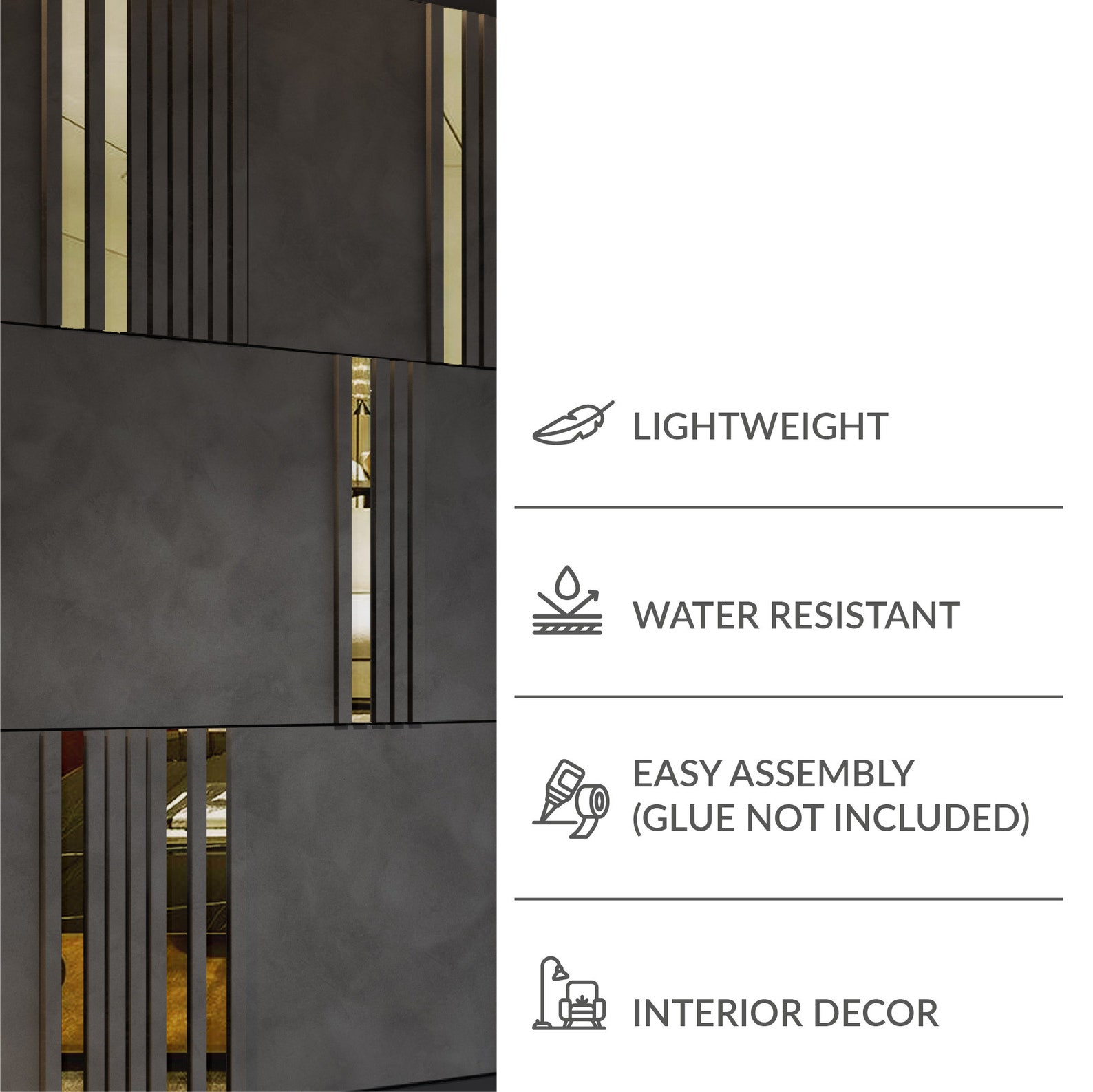 Modular Wall Panels Concrete and Gold Mirror, 3D Wall Panels, Modern ...