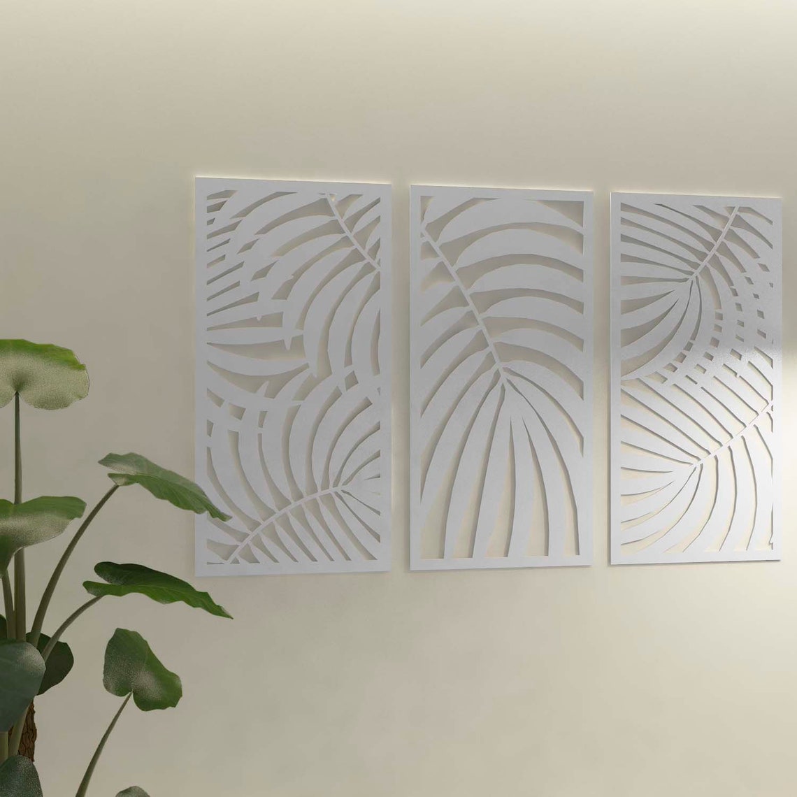 Palm Leaf Wall Panels 3 Pieces Wall Art Palm Leaf Wall - Etsy