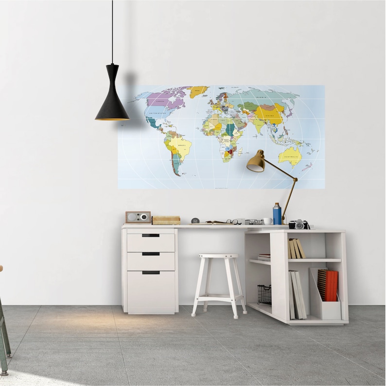 Rectangular World Map World Map Office Map Decals World - Etsy