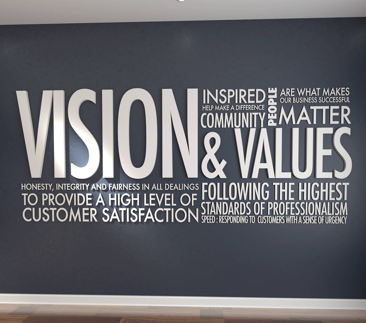 Vision & Values - 3D Letters - Office Wall Art - Wall Decal - Wall Sticker - Hibryd Art - PVC ...