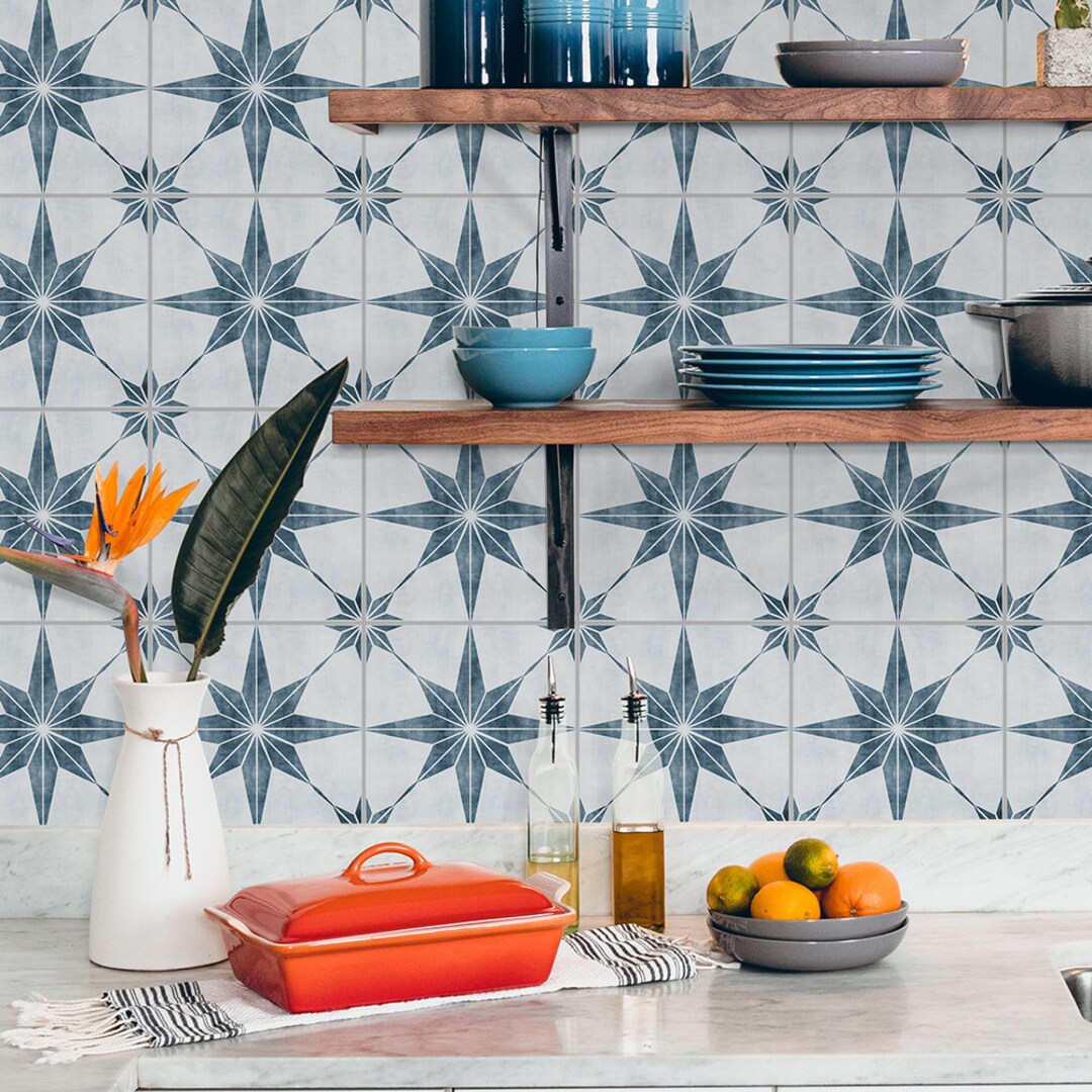 Blue Gray Astra Tile Sticker, Suitable for Wall and Floor, Waterproof ...