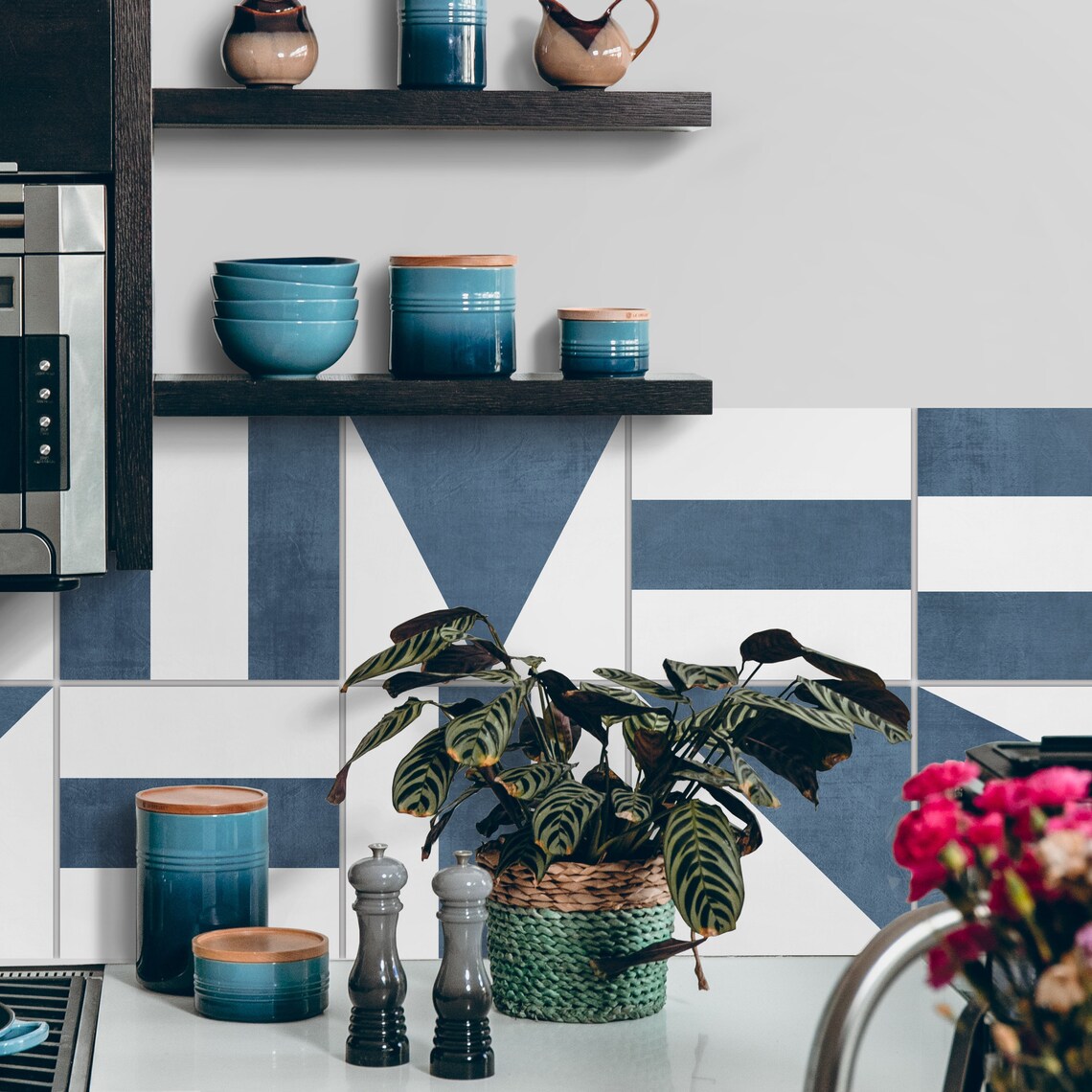 Geometric Blue Backsplash Tiles Kitchen Backsplash Peel and - Etsy