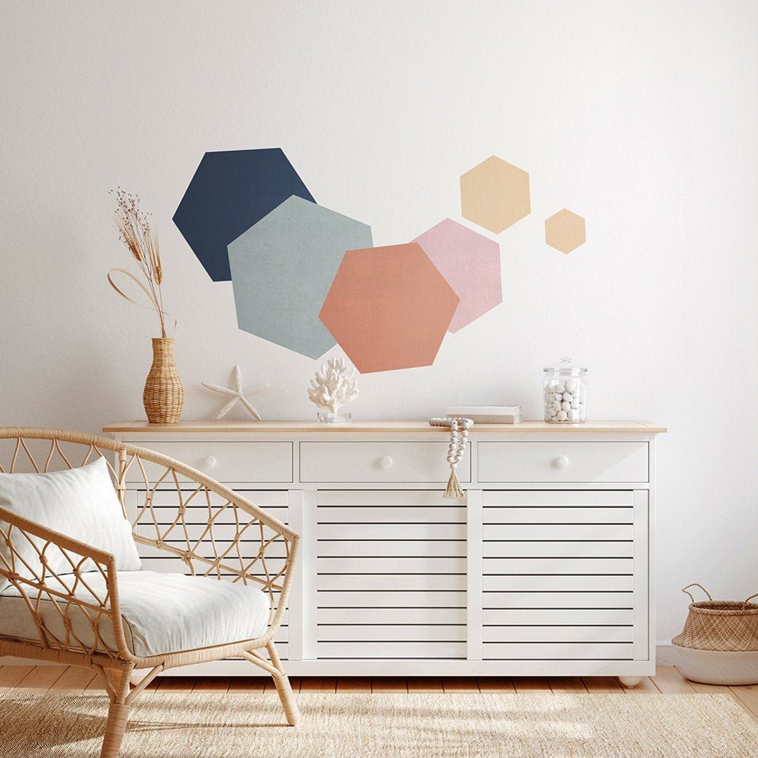 Modern Hexagon Wall Decal, Vinyl Decal, Bedroom Decor, Geometric Wall ...