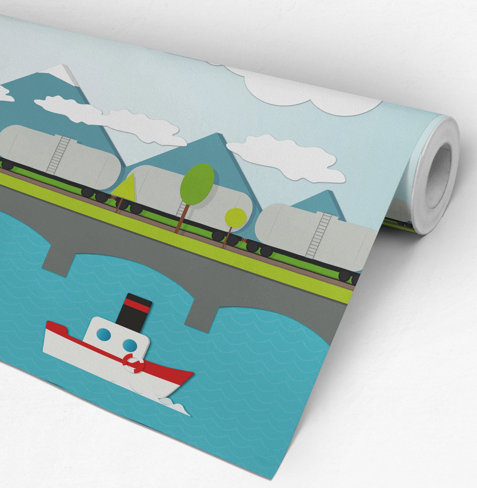 Train Nursery Wall Mural Paper Cut Effect Nursery | Etsy