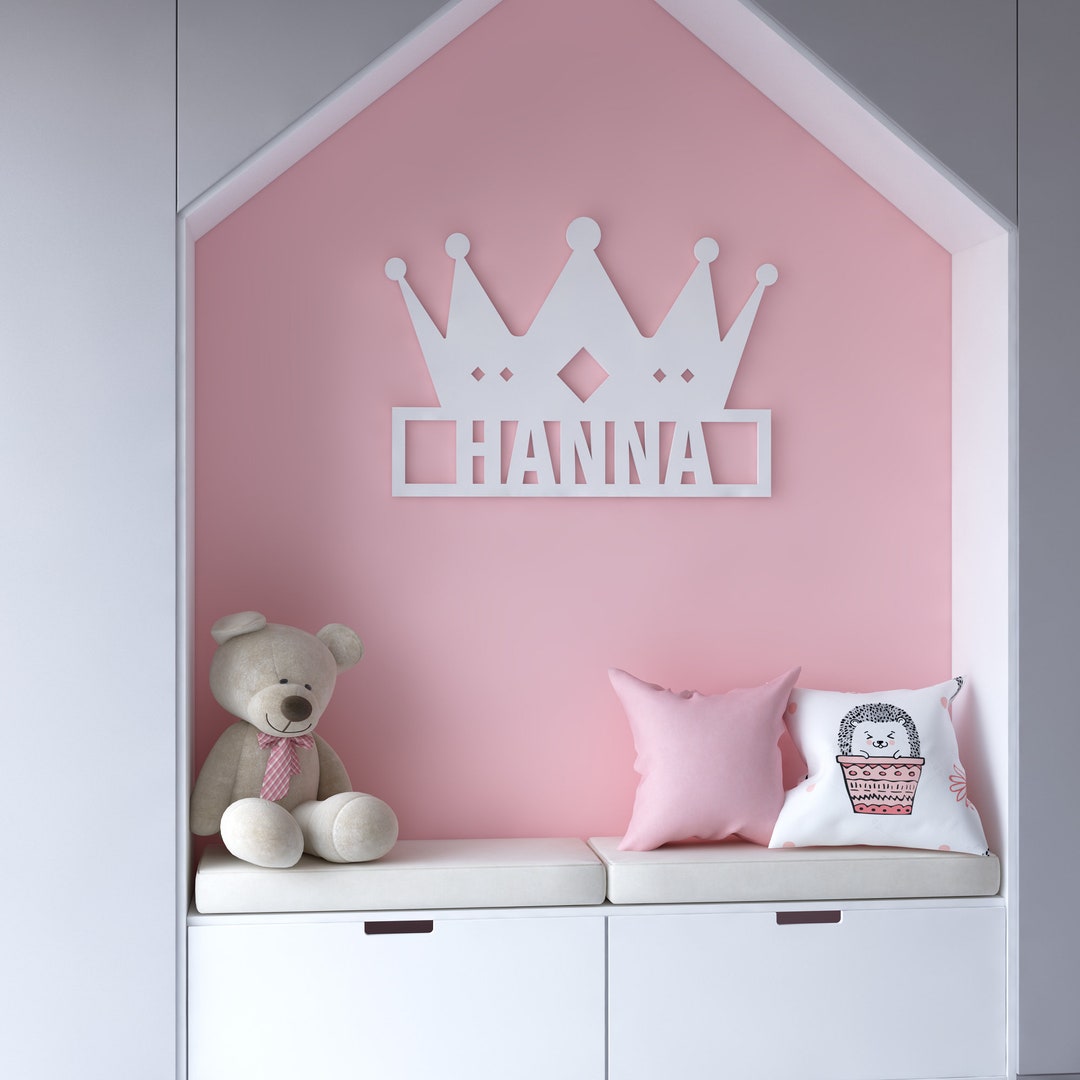 Crown Wall Sign - Custom Name - Girl Room - Princess - Pink - Nursery ...