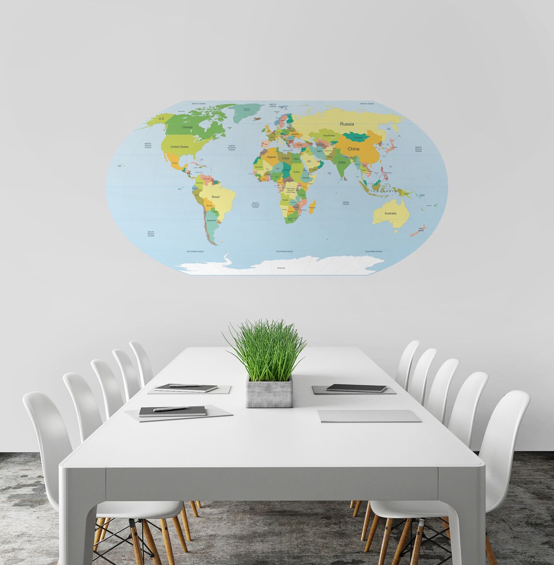 Round World Map World Map Office Map Decals World Map - Etsy