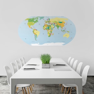 Round World Map, World Map, Office, Map Decals, World Map Decals, Wall ...