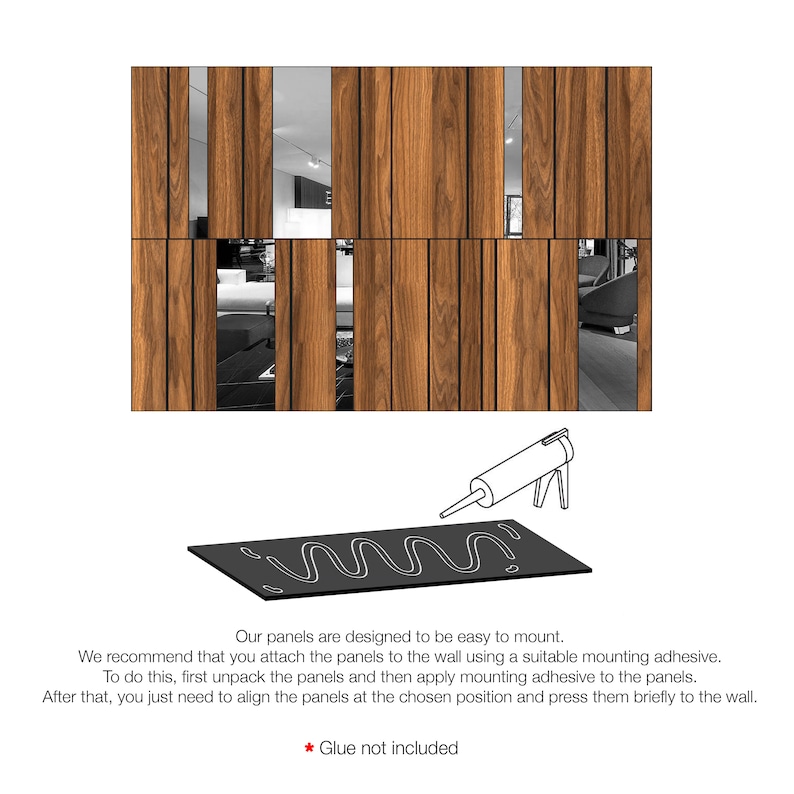 Dark Wood and Silver Mirror Decorative Panels, Wood Slat Wall Panel, 3D ...