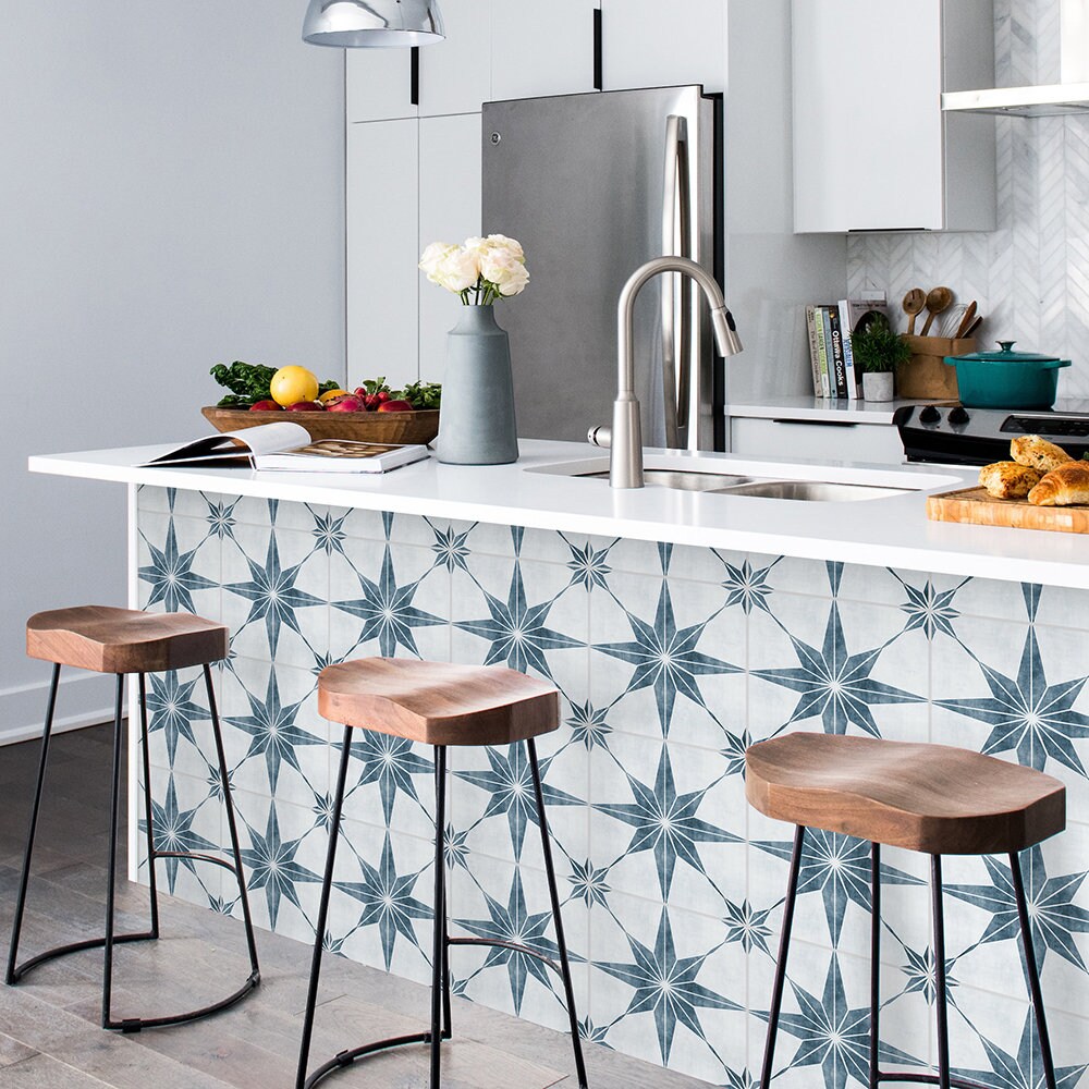 Blue Gray Astra Tile Sticker, Suitable for Wall and Floor, Waterproof ...