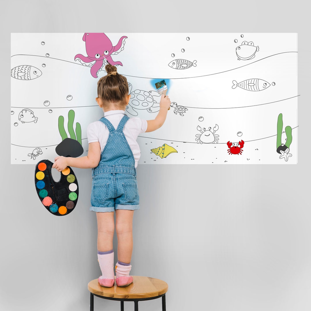 Under the Sea Kids Ocean Coloring on the Wall Poster Coloring Removable ...