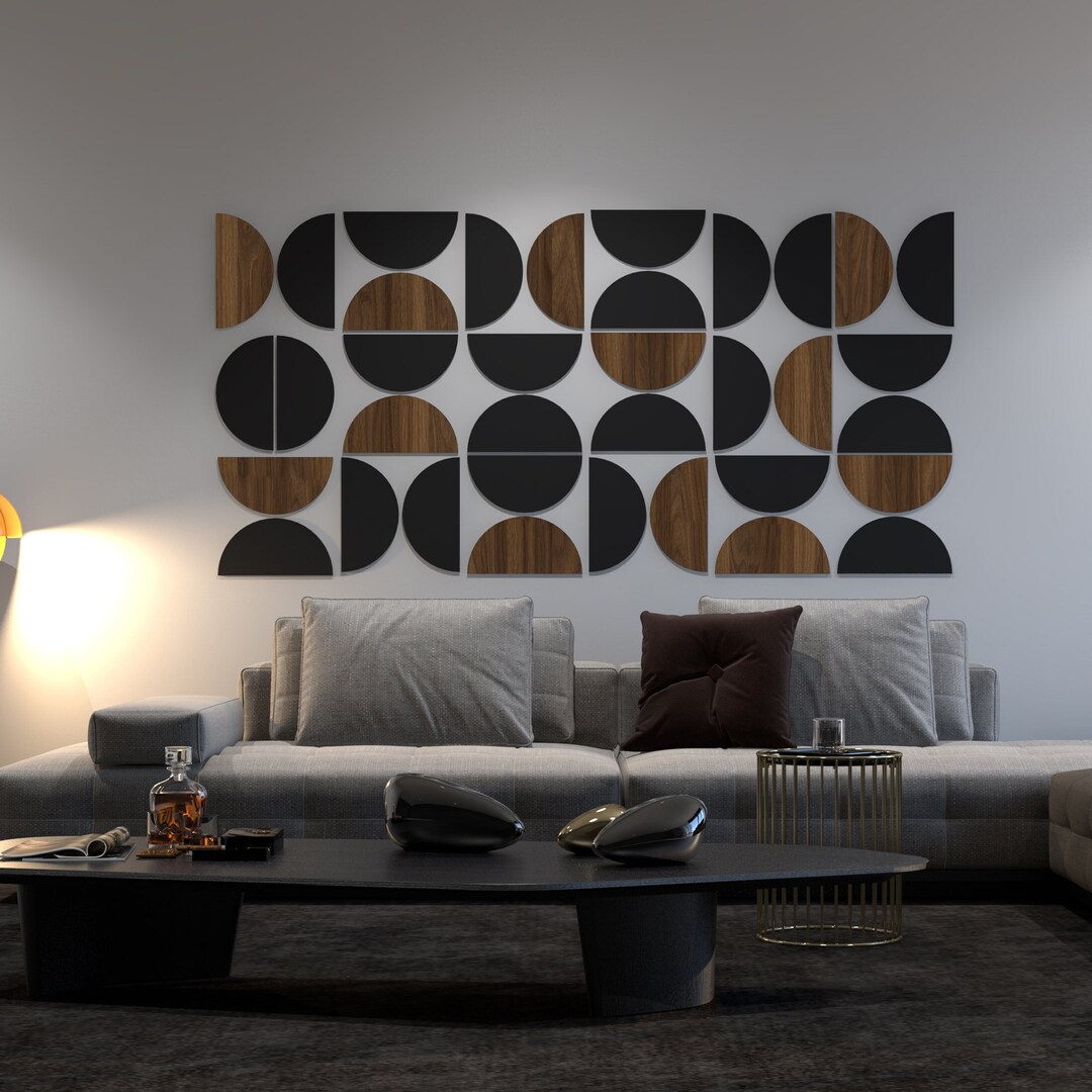 Half Circles Textured Dark Wood Imitation, 3D Geometric Wall Art, Wall ...