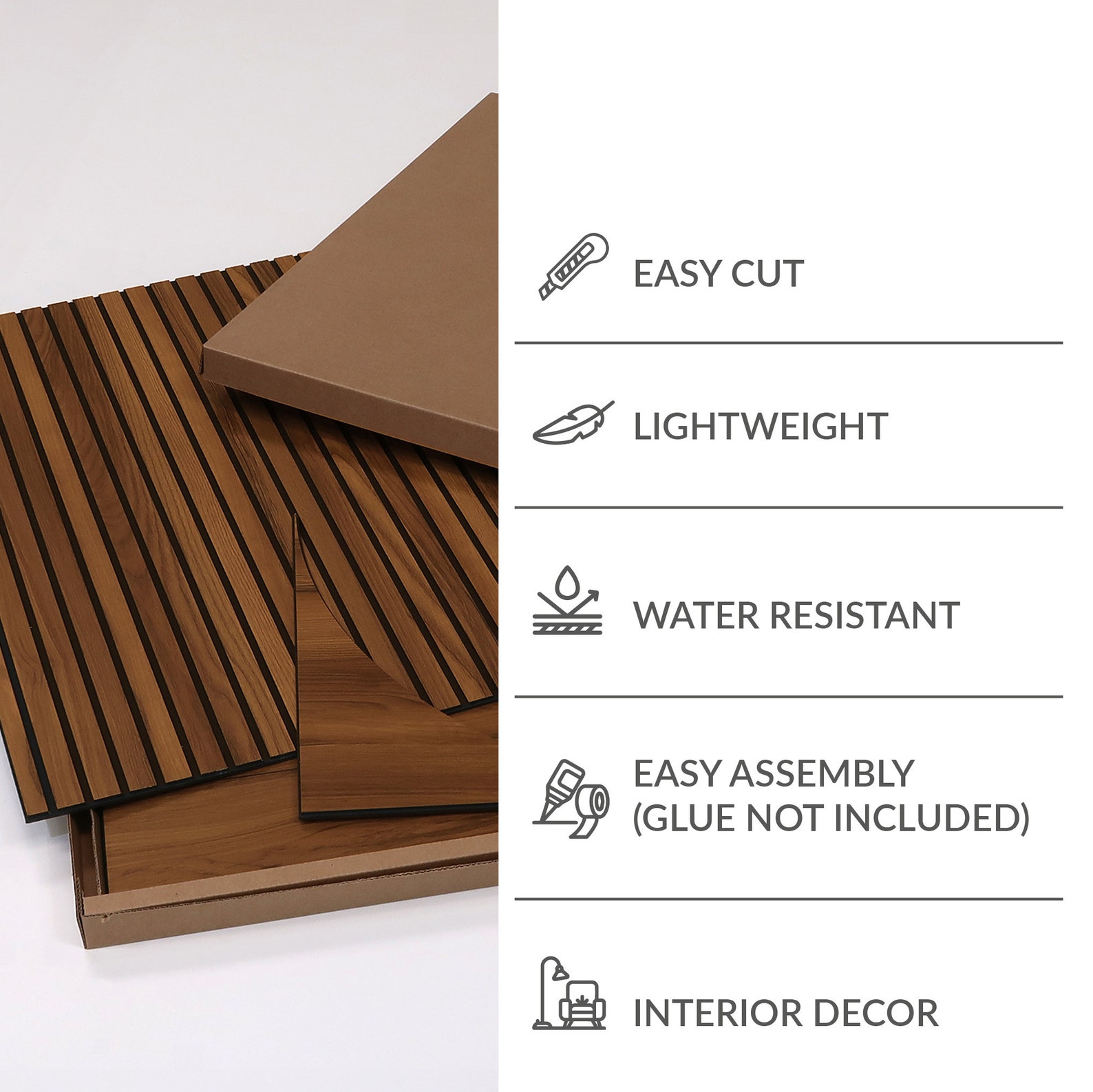 Dark Wood Decorative Panels, Wood Slat Wall Panel, 3D Wall Panels, Easy ...