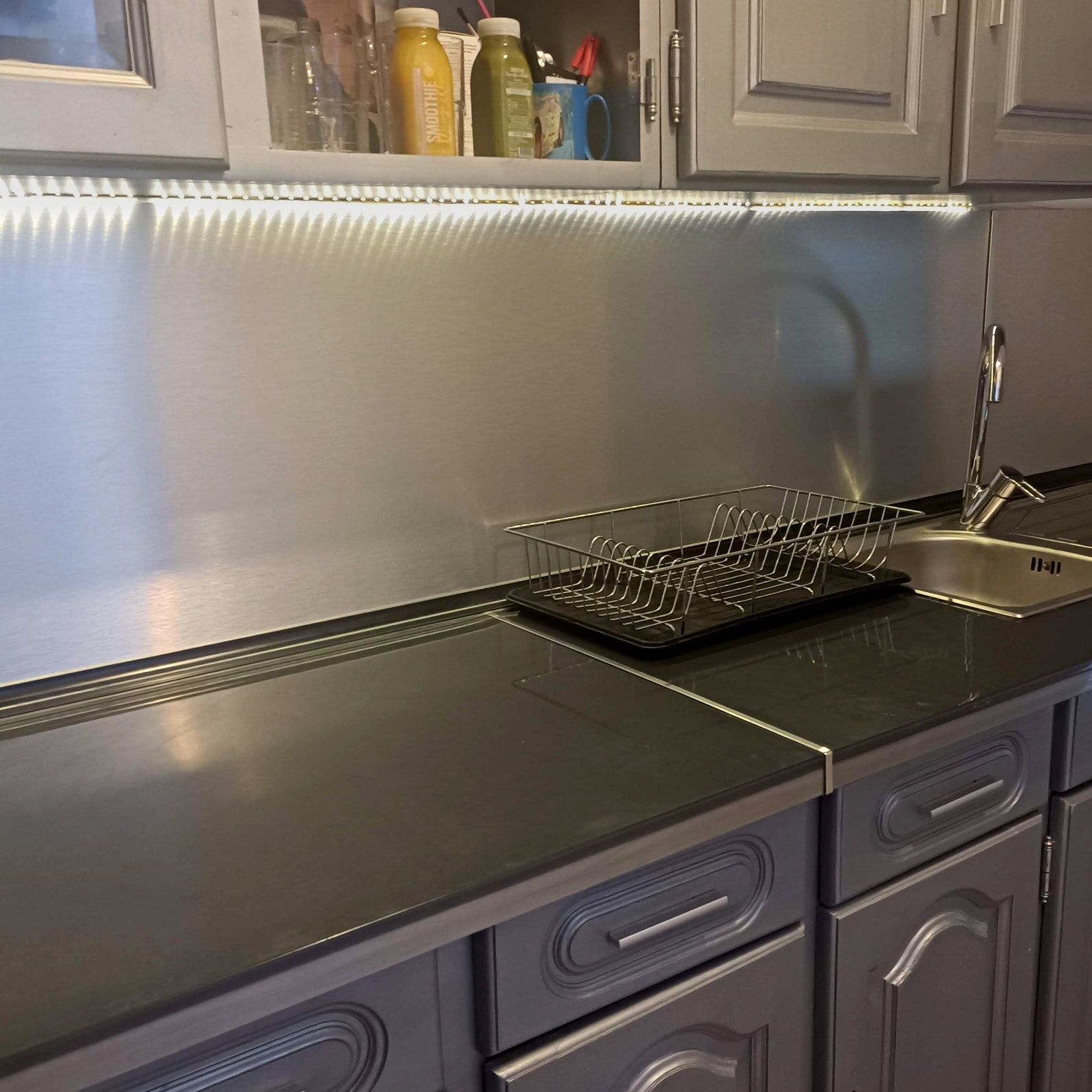 Backsplash Brushed Silver, Kitchen Wall Decor, Large Backsplash, Faux ...