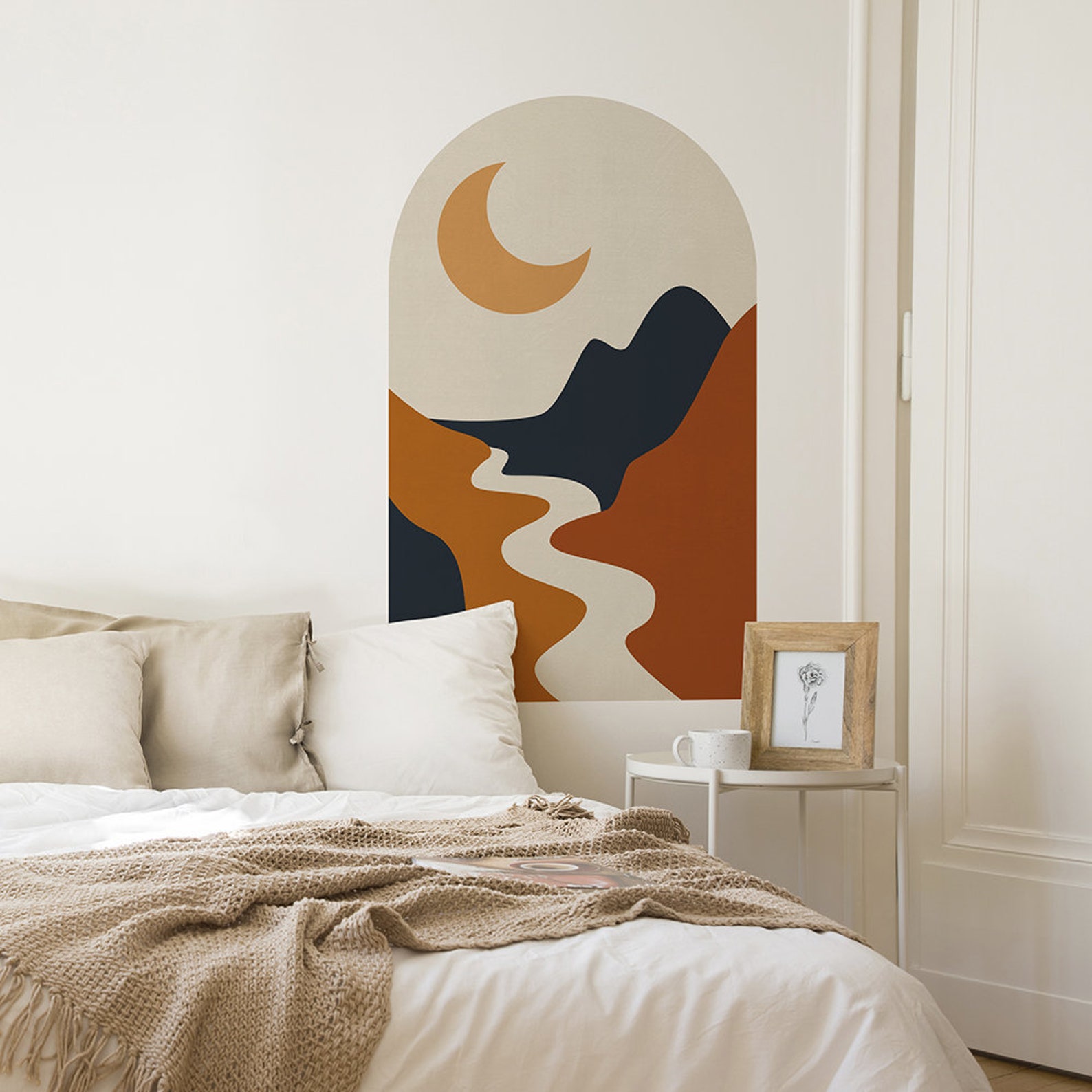 Blue & Orange Mountains, Boho Arches Wall Decal, Abstract Mountain ...