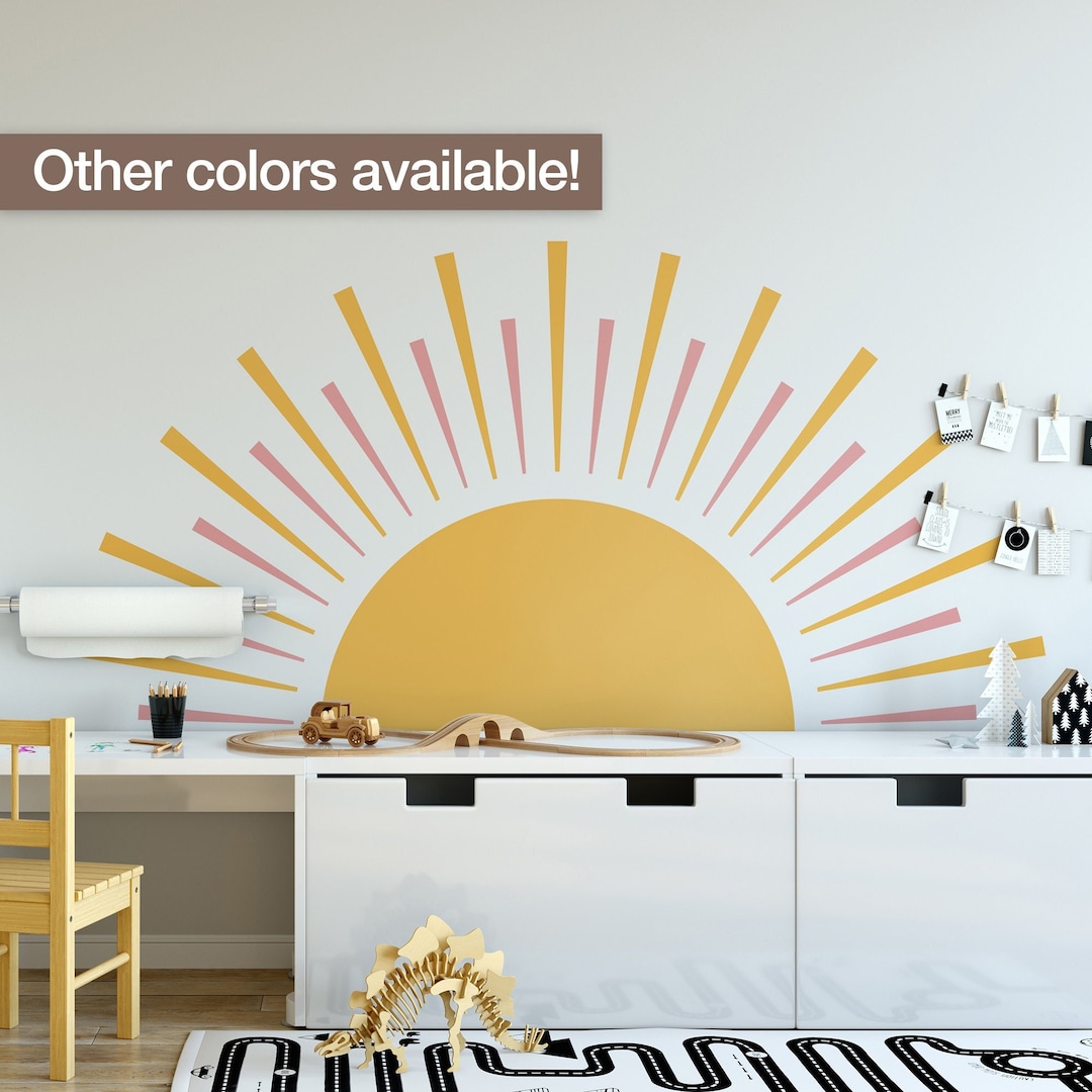 Rising Sun Wall Decal, Half Sun, Scandinavian Nursery, Boho Sun Nursery ...