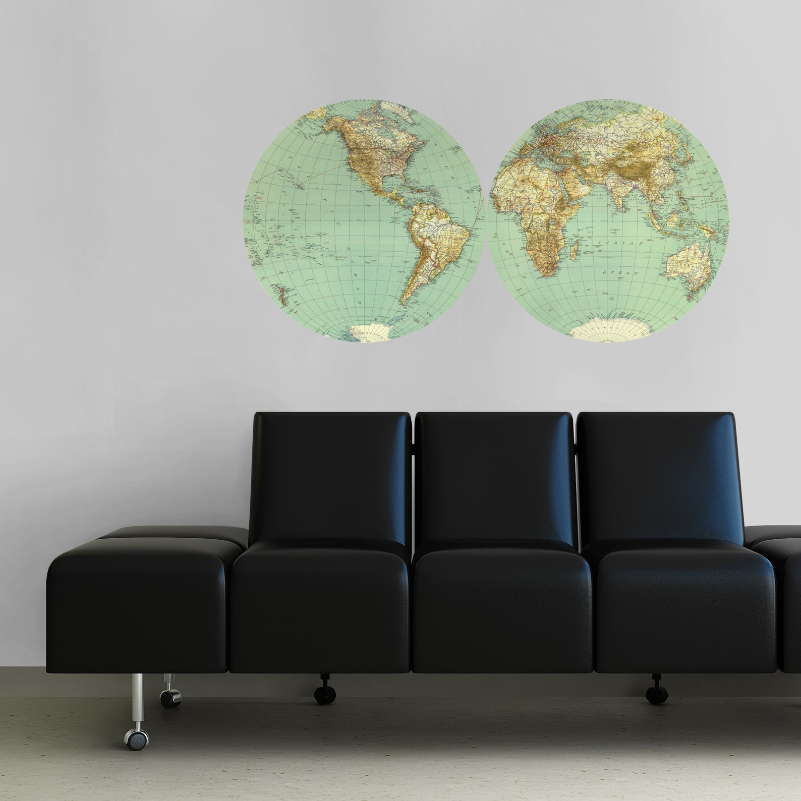 World Map Vintage Decal - Large World Map Retro Vinyl Wall Sticker ...