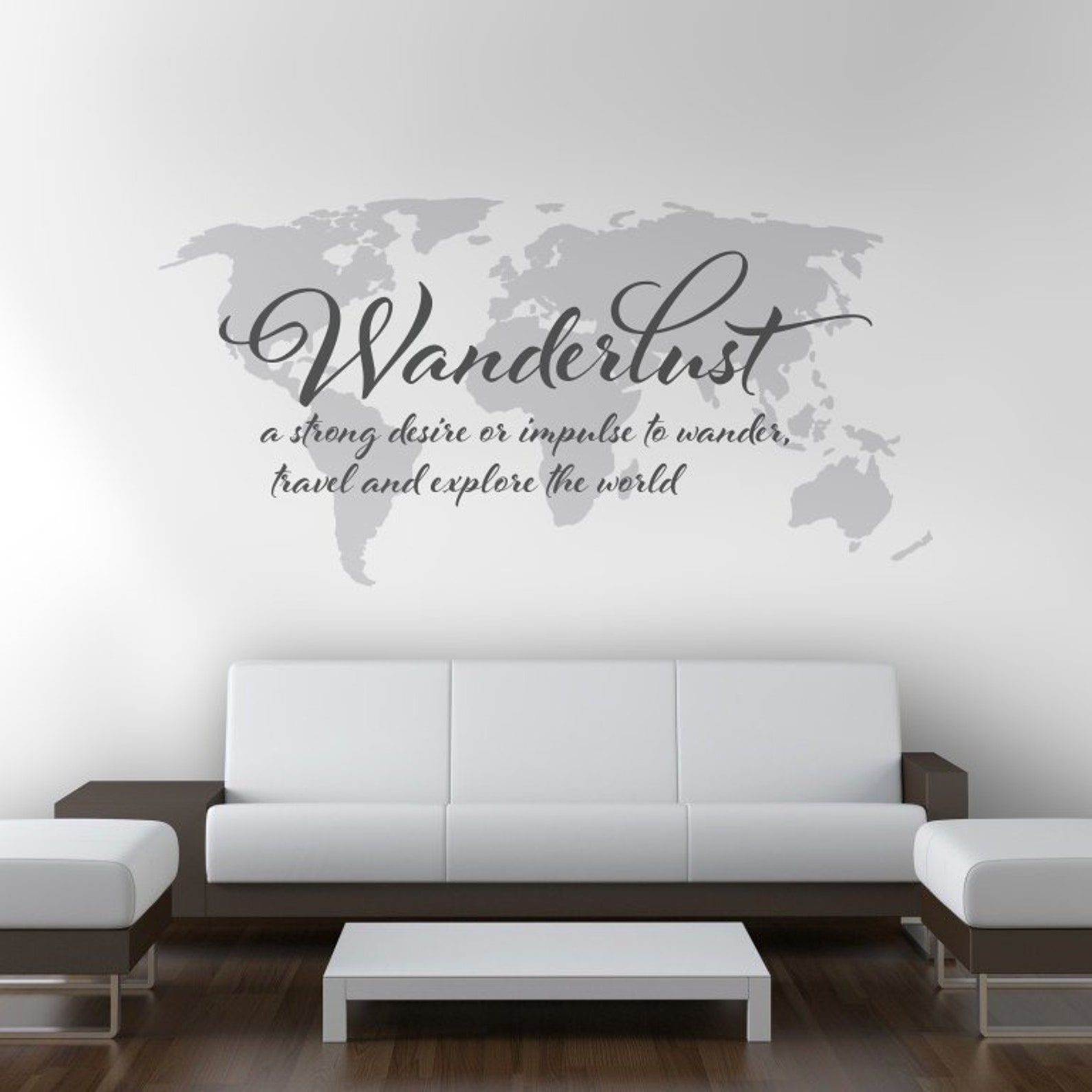 Wanderlust World Map Decal - Large World Map Vinyl Wall Sticker - World ...