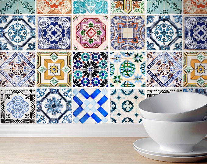 Set of 24 Tiles Decals Tiles Stickers Mixed Tiles for Walls Kitchen ...