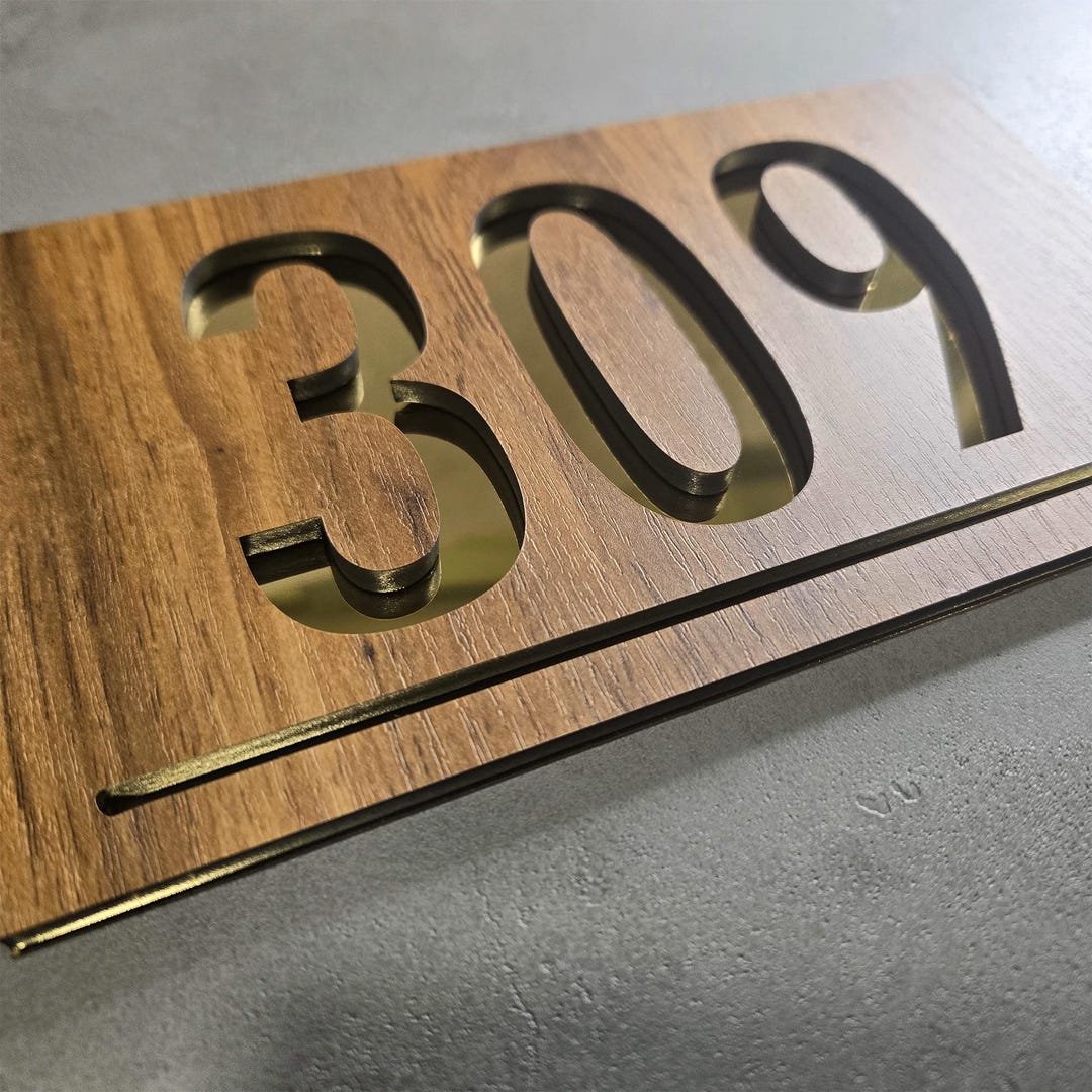 Dark Wood Door Sign With Gold Mirror Acrylic, Custom Door Sign ...