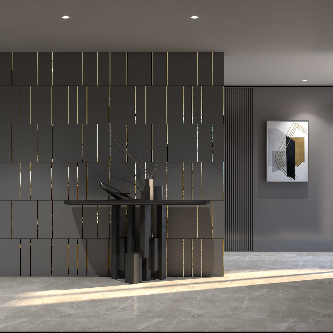 Dark Grey and Gold Mirror Decorative Panels, 3D Wall Panels, 1 or 4 ...