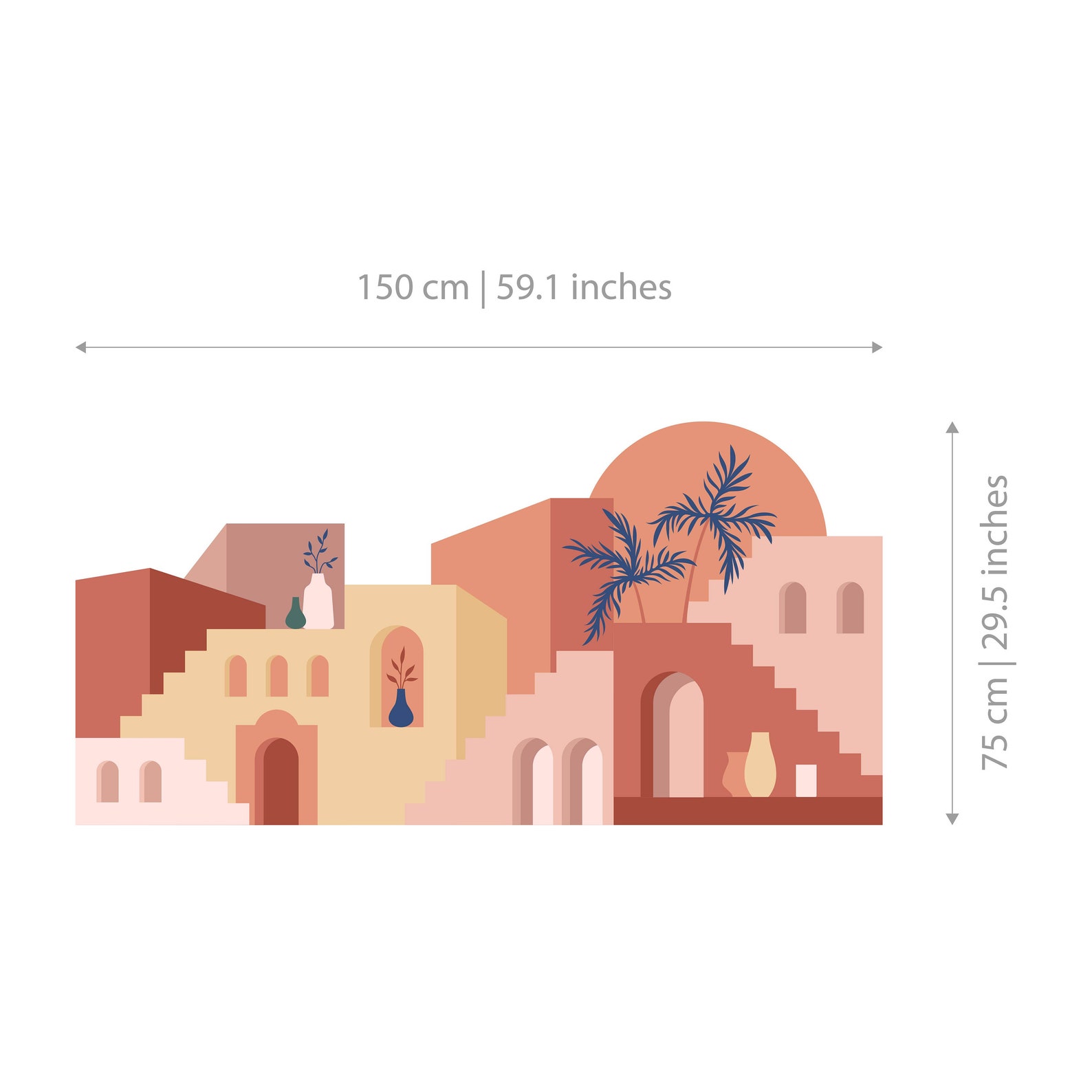 Boho Houses Wall Decal, Boho Stairs Abstract, Big Pastel City Houses ...