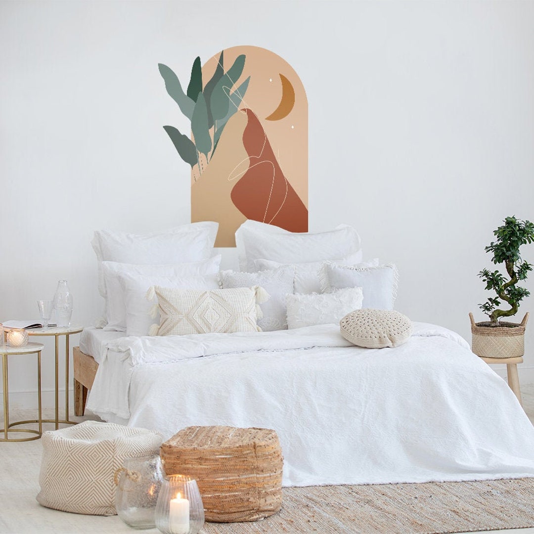 Mountains and Leaves Boho, Wall Sticker, Abstract Wall Decal ...