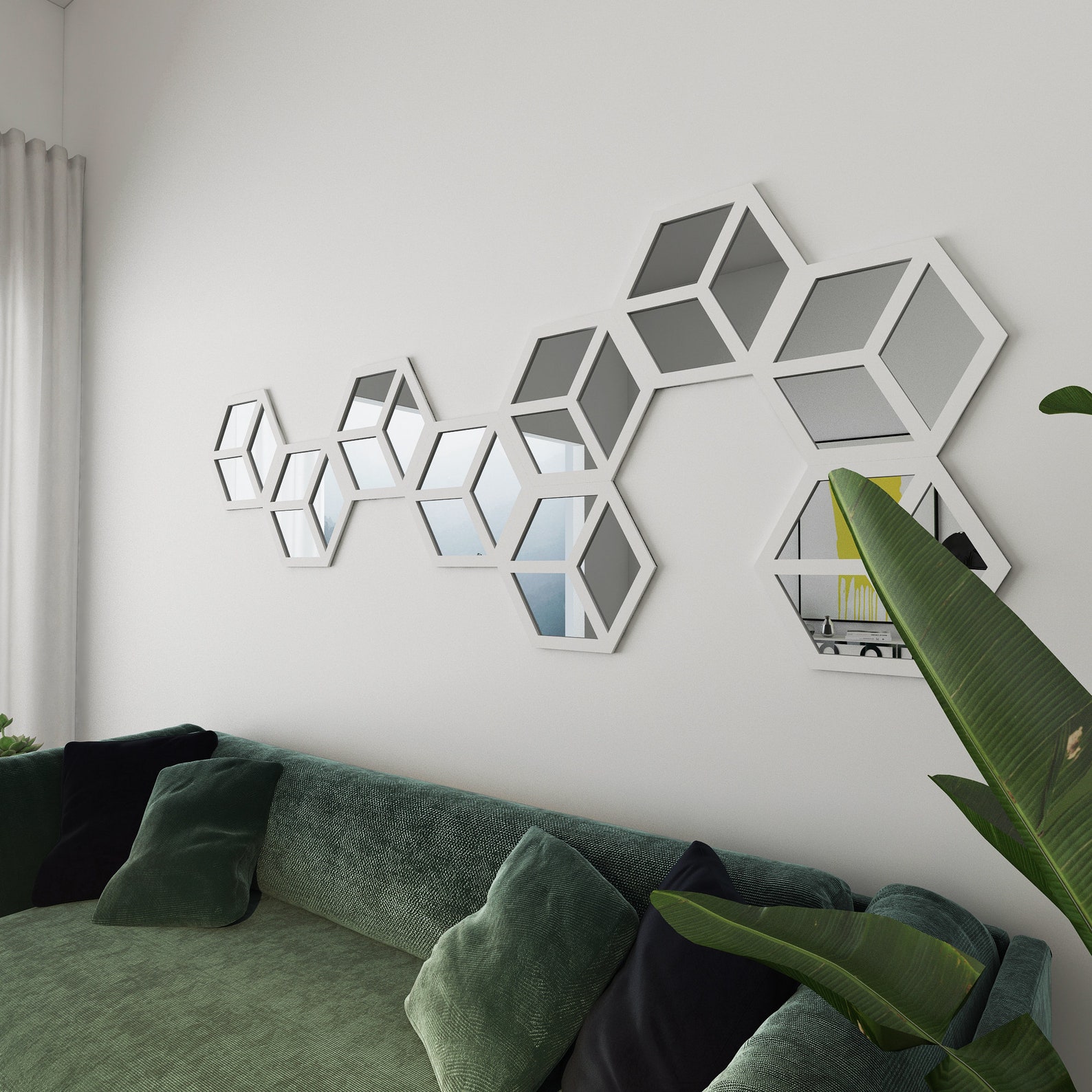 Hexagons PVC and Mirror Wall Panels, 3D Wall Decor, Polygon Wall Art ...