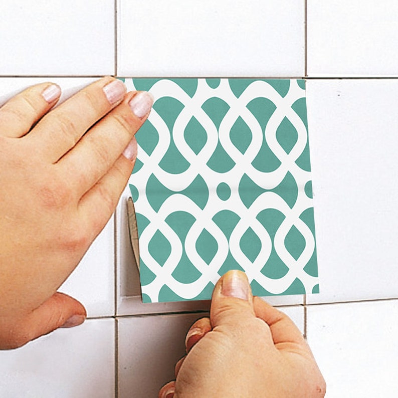 Green Sea Tile Stickers, Geometric Tile Decal, Mosaic Wall Decor, Vinyl ...