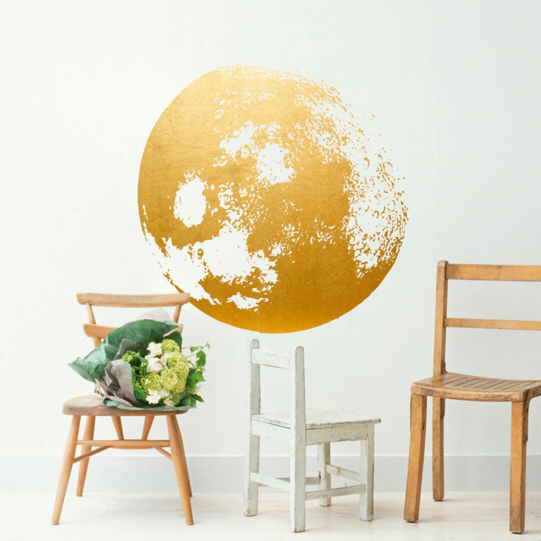 Moon Decal Golden - Gold Foil Art - Moon Wall Decal - Moon Wall Sticker ...