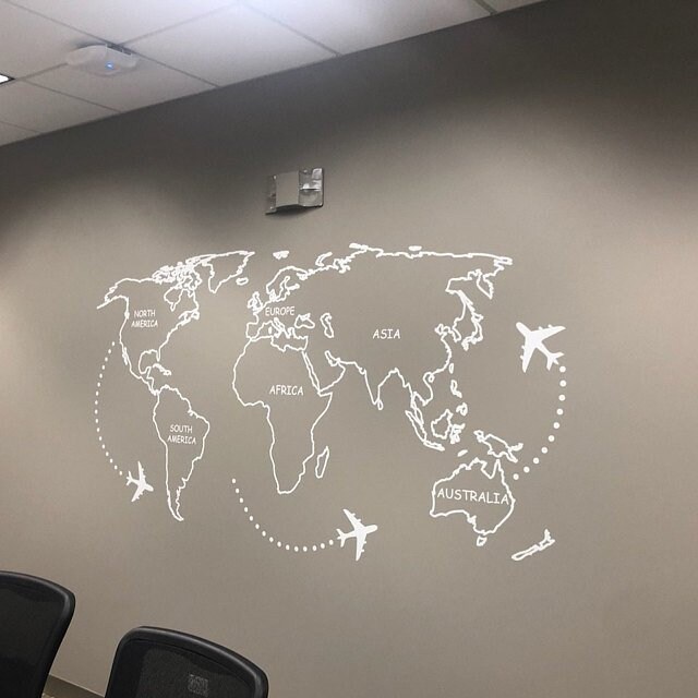 World Map Outlines Wall Decal Continents Decal Large - Etsy UK